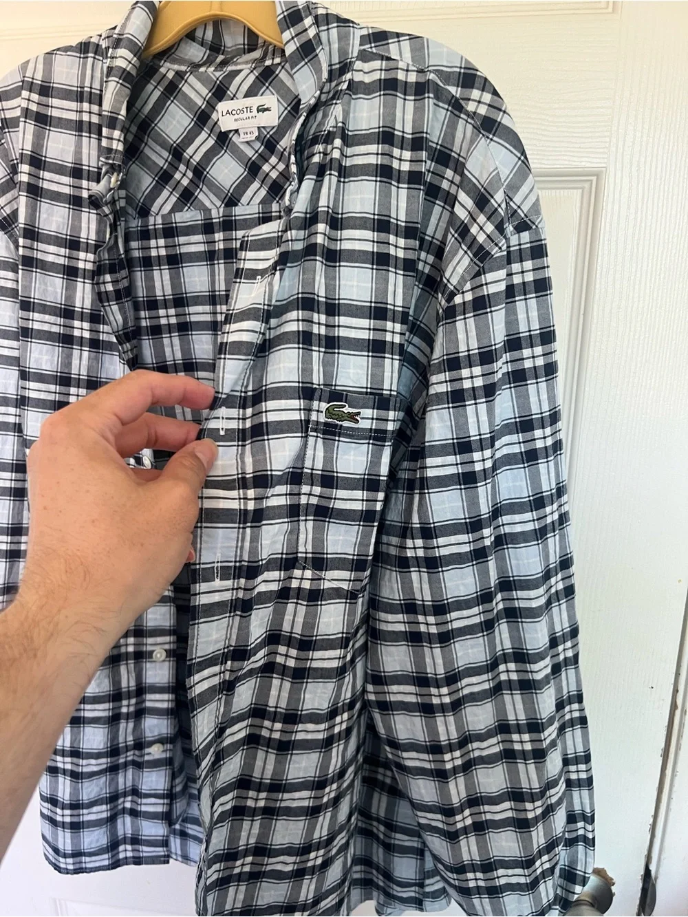 Lacoste | Shirts | Lacoste Navy Blue White Plaid Buttondown Shirt With ...